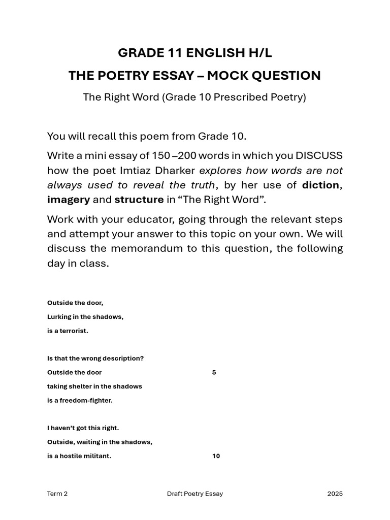 Poetry Essay Mock Question (1) Mark-up | PDF