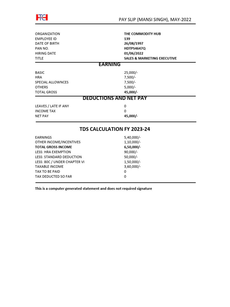 Pay Slip-Mansi Singh-May 2023 | PDF