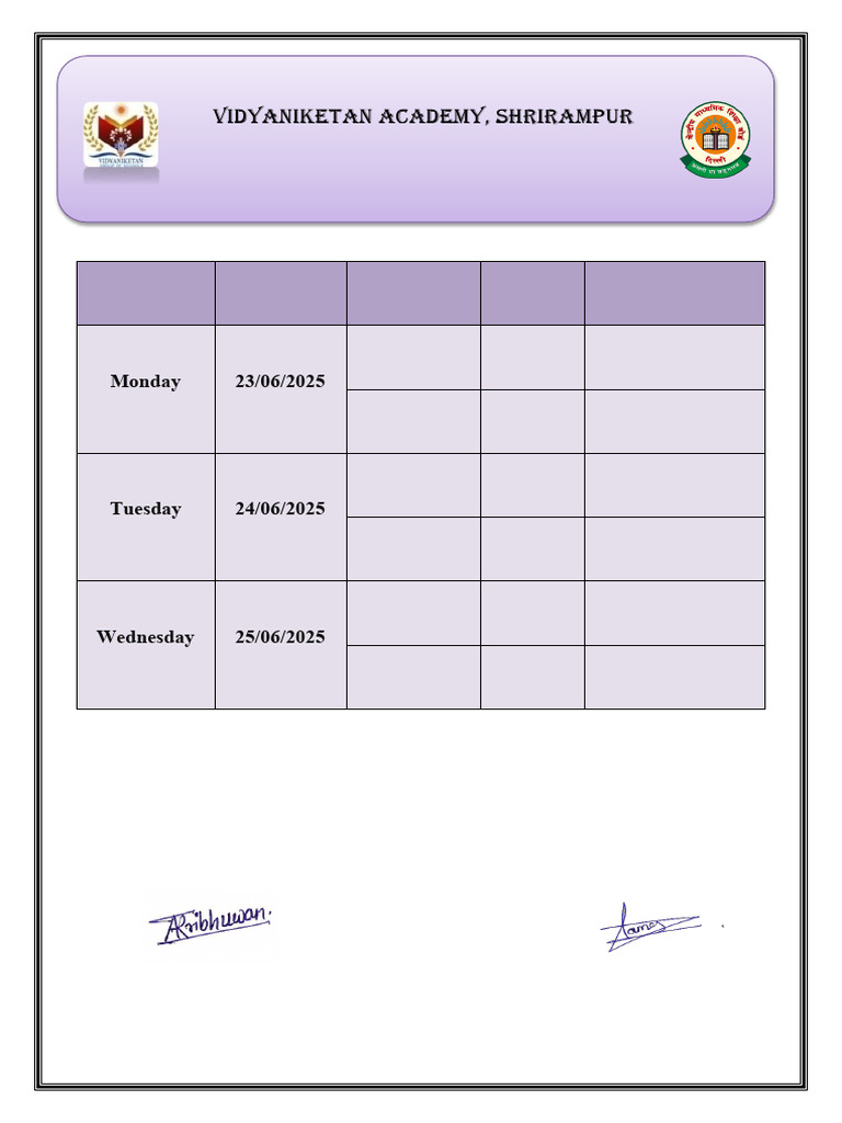 Time Table of ACE 1 2025-26 1 & 2 | PDF