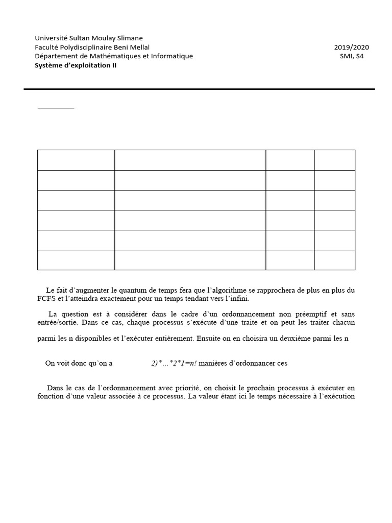 Ordonnancement des processus en TD | PDF | Ordonnancement dans les ...