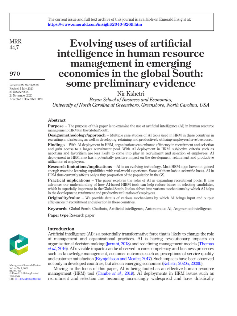 10 1108 - MRR 03 2020 0168 | PDF | Recruitment | Artificial Intelligence