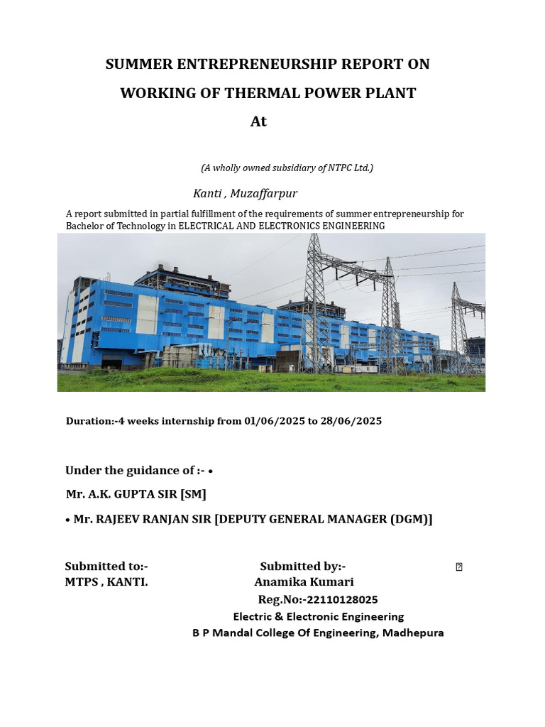 Anamika Kumari Internship - pdf5 | PDF | Boiler | Transformer