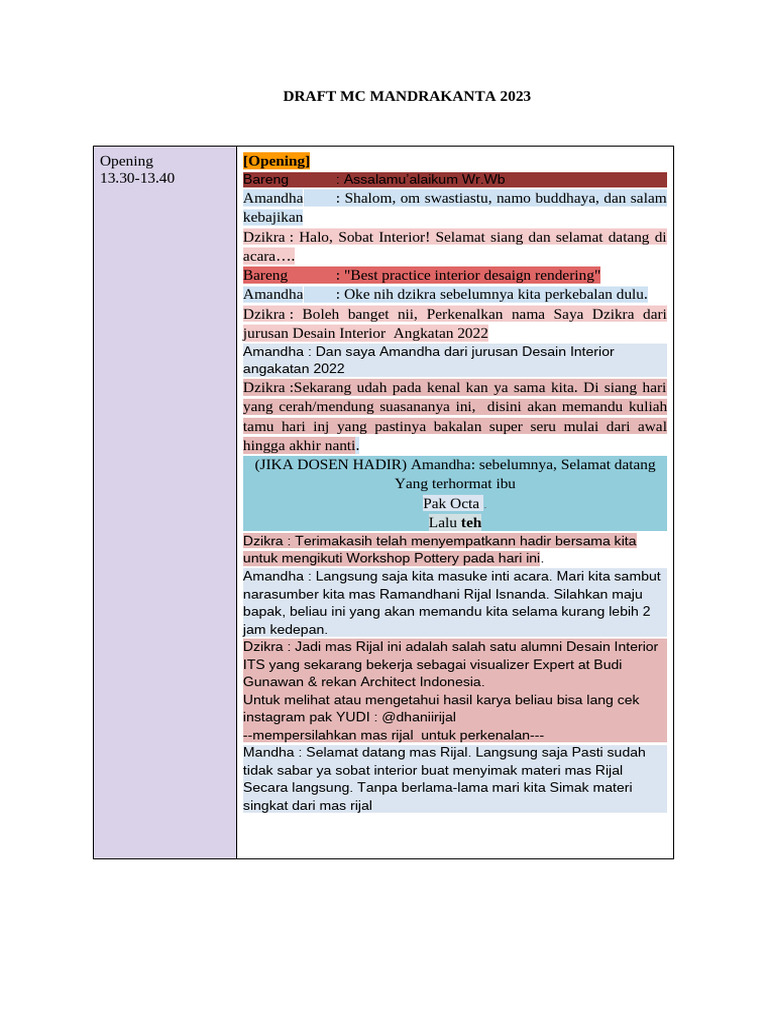 Teks MC Workshop Mandrakanta 2023 | PDF