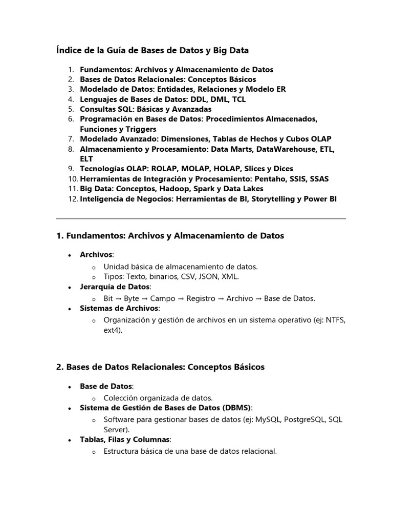 Contenidos de Data | PDF | Bases de datos | Almacén de datos