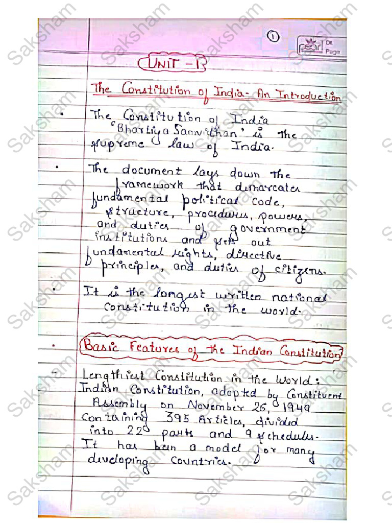 Constitution Values and Duties Notes Sem-2 | PDF