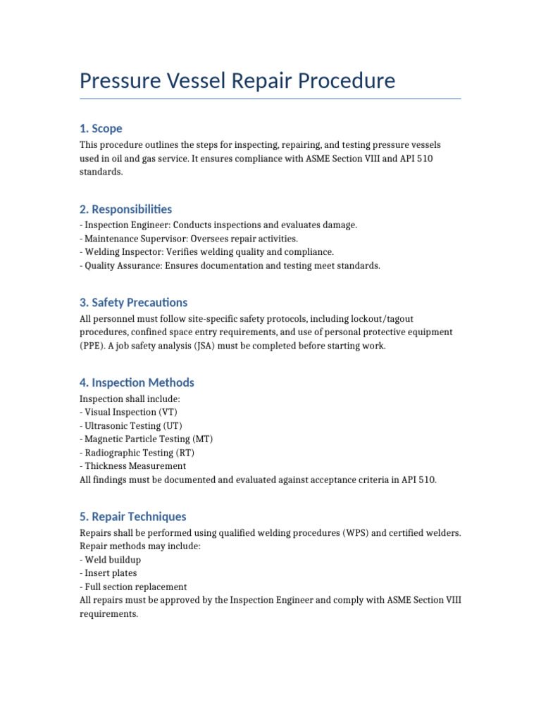 Pressure Vessel Repair Procedure Guide | PDF