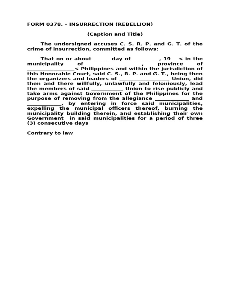 Insurrection Accusation Form 0378 | PDF