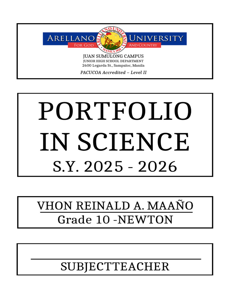 Science Template of Portfolio Sy 25 26 | PDF