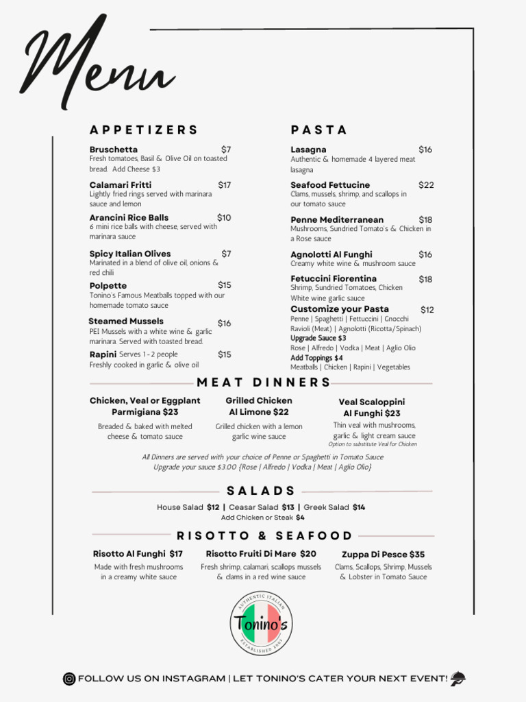 Tonino's Portuguese Restaurant Menu | PDF | Tomato Sauce | Salad