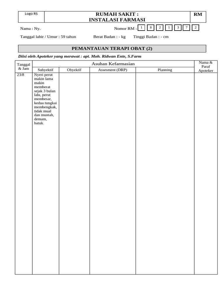Form Pemantauan Terapi Obat-2 (SOAP) Edit | PDF