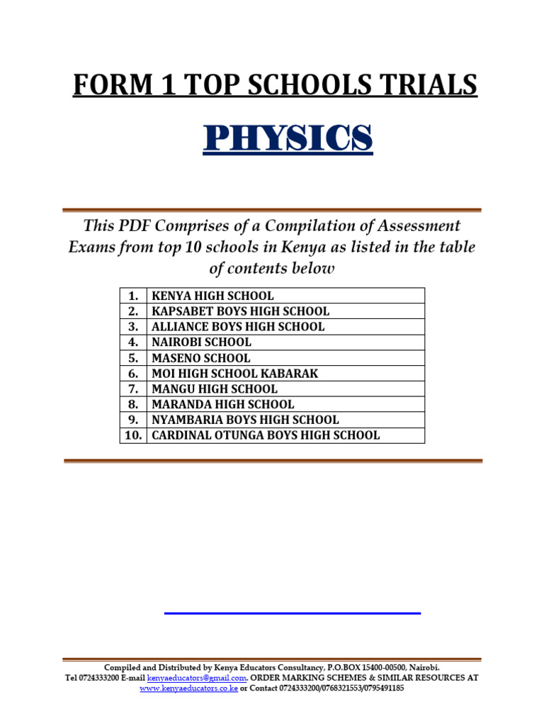 f1 Phy Holiday Top Schools Trials | PDF | Weight | Density