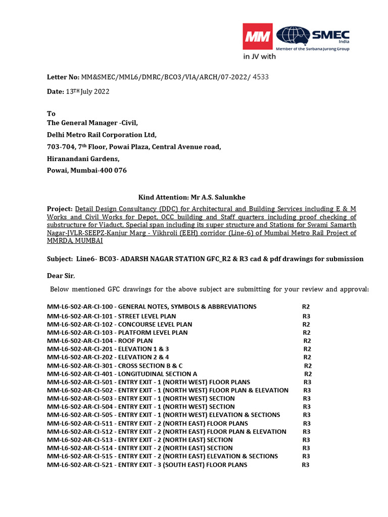 Mm&smec MML6 DMRC BC03 Via Arch 07-2022 4533 | PDF | Delhi | Rail Transport