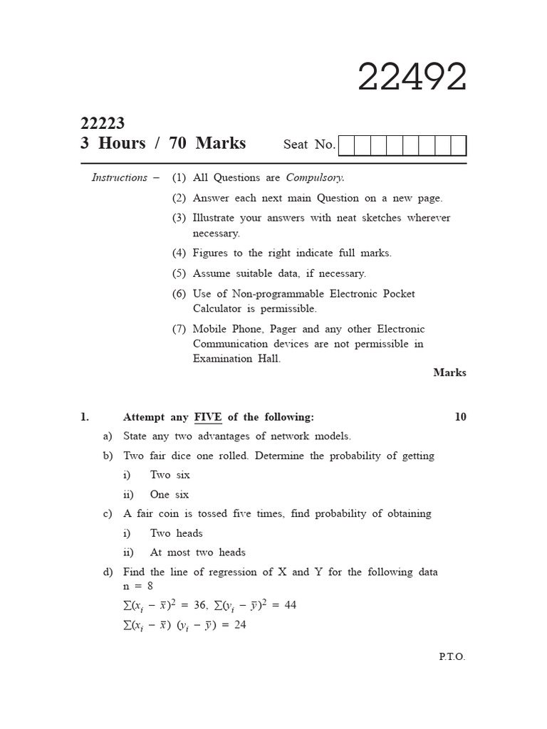 2023 Summer Question Paper | PDF | Variance | Applied Mathematics