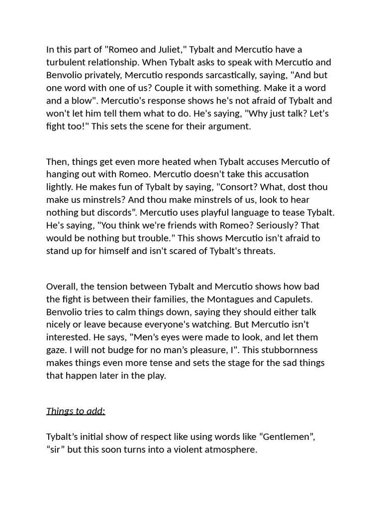 Tension Between Tybalt and Mercutio | PDF