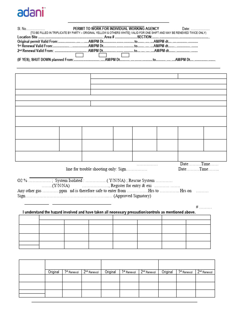 Revised Adani Work Permit For Project | PDF | Scaffolding | Insulator (Electricity)