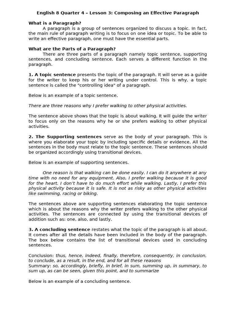 Effective Paragraph Composition Guide | PDF | Paragraph | Reason