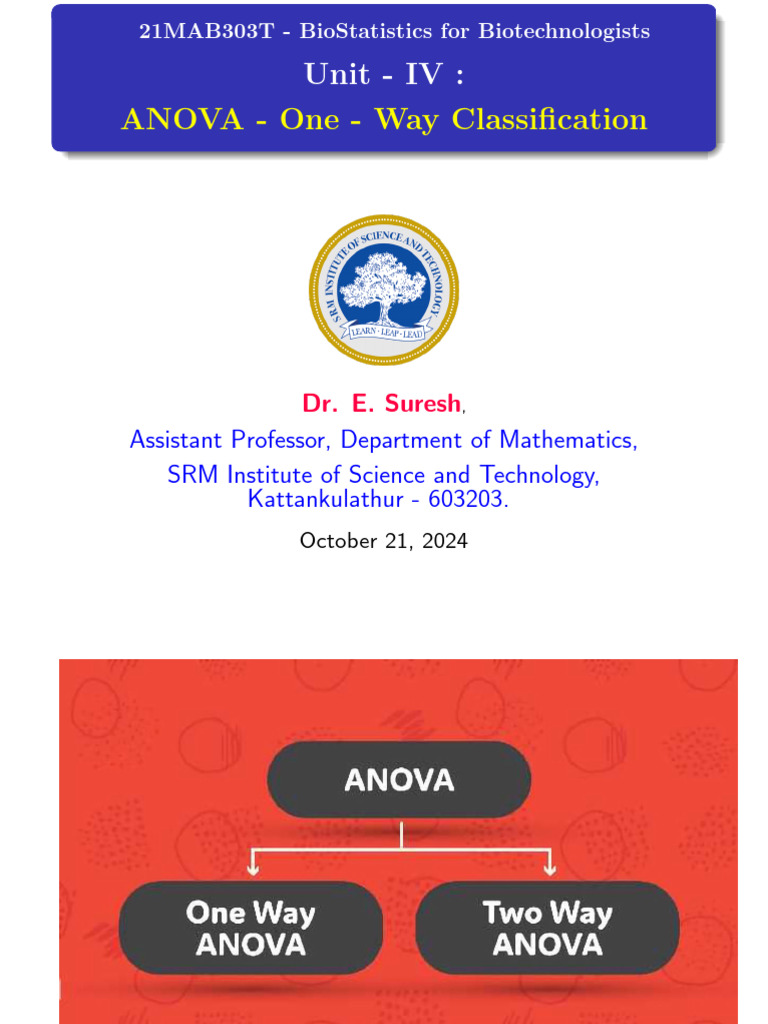 21mab303t - Unit 4 Oneway Anova 2023 | PDF | Mean Squared Error | Errors And Residuals