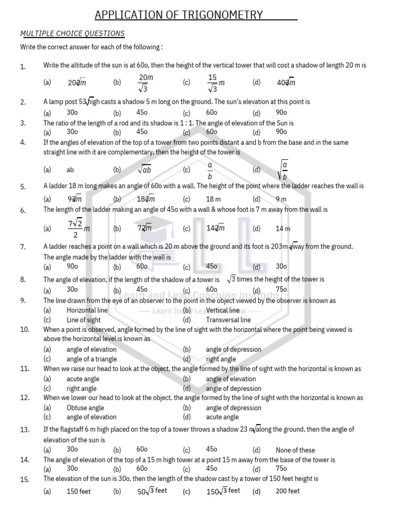 Application of Trigonometry Exam Prep Sheet | PDF | Angle | Height