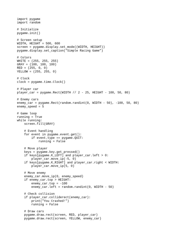Racing Game - Py | PDF