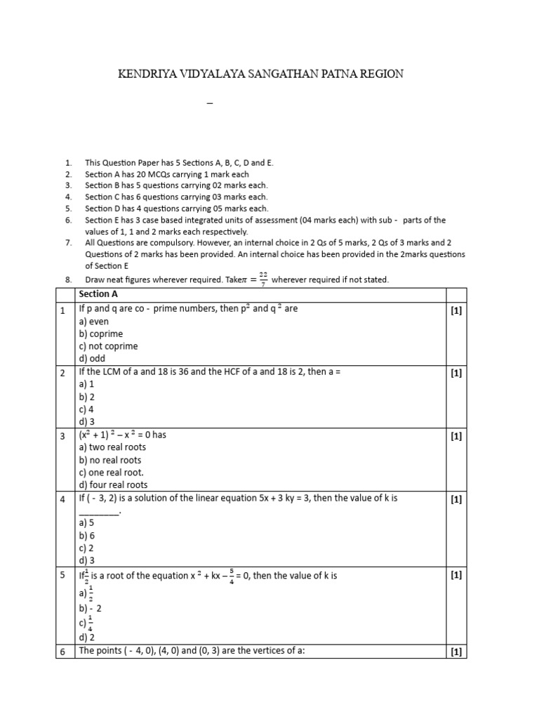 Class 10 Mathematics Sample Paper 2024-25 | PDF | Angle | Mathematics