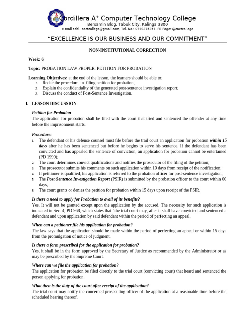 Lesson6a Crim Non Institutionalcorrection Arangorin | PDF | Probation ...