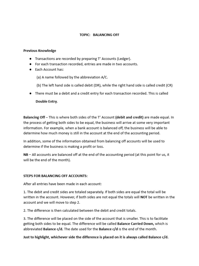 Balancing Off T-Accounts Explained | PDF | Debits And Credits ...