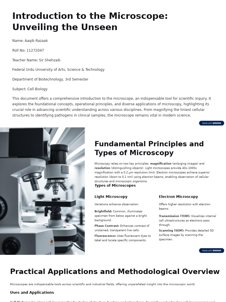Introduction To The Microscope Unveiling The Unseen | PDF | Microscope ...