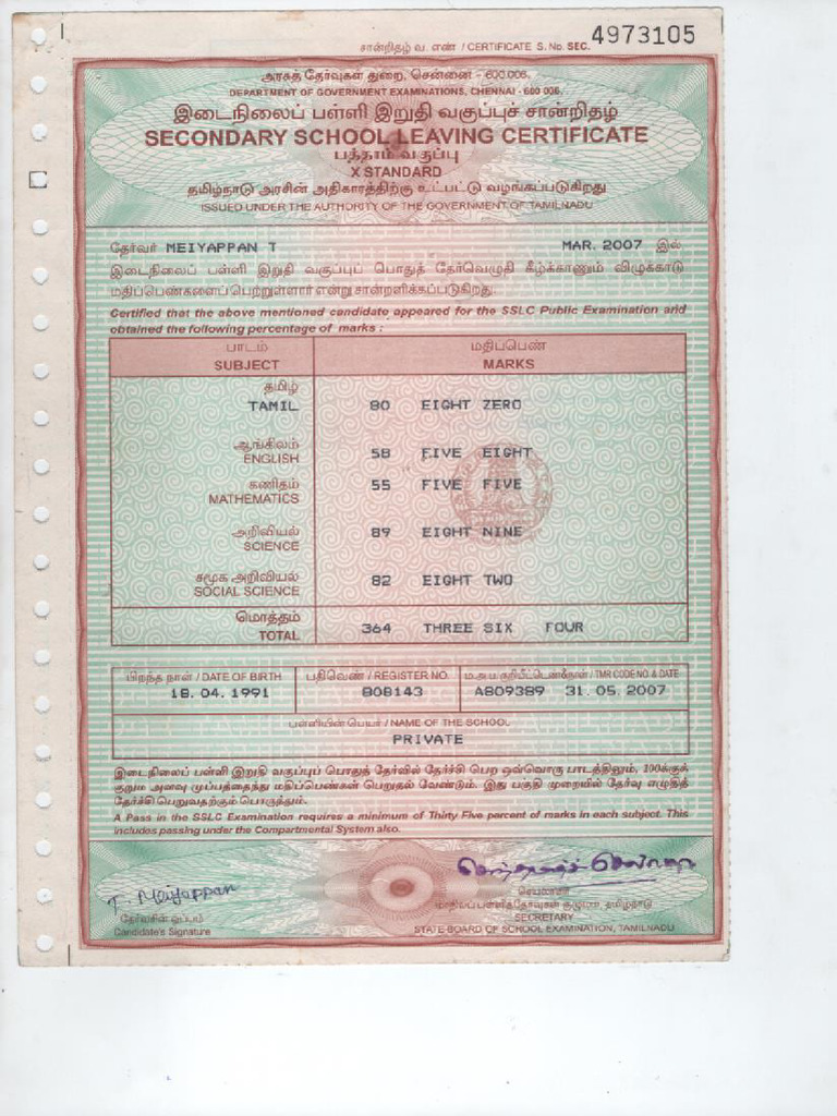 10th Mark Sheet | PDF