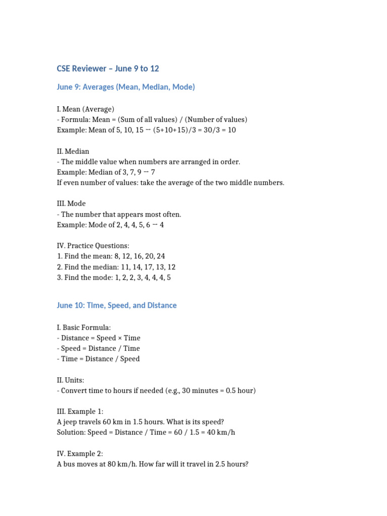 CSE Reviewer June9 To 12 | PDF