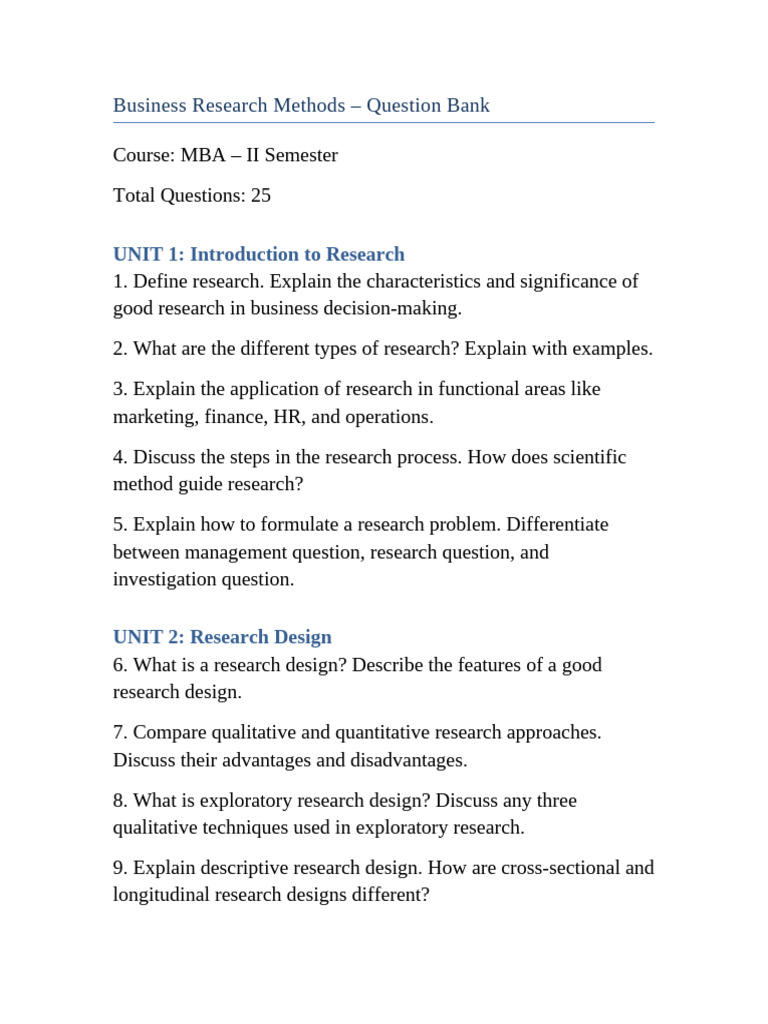 MBA Business Research Methods Q&A | PDF | Hypothesis | Sampling ...