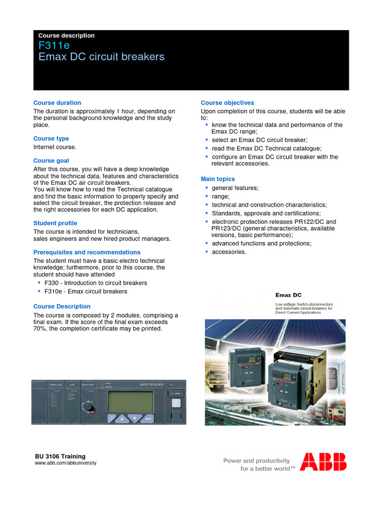 Emax DC Circuit Breakers Training Course | PDF