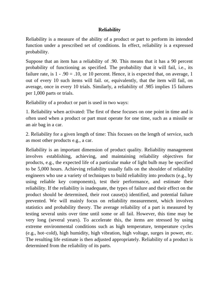Module-VI Reliability & Failure Data Analysis | PDF | Reliability ...