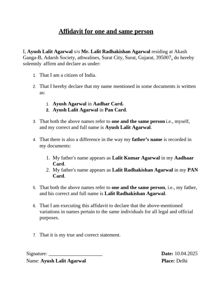 One and Same Person Affidavit | PDF