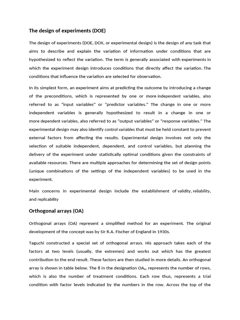 Module-III DOE Orthogonal Array DF, MATLAB | PDF | Design Of Experiments | Methodology