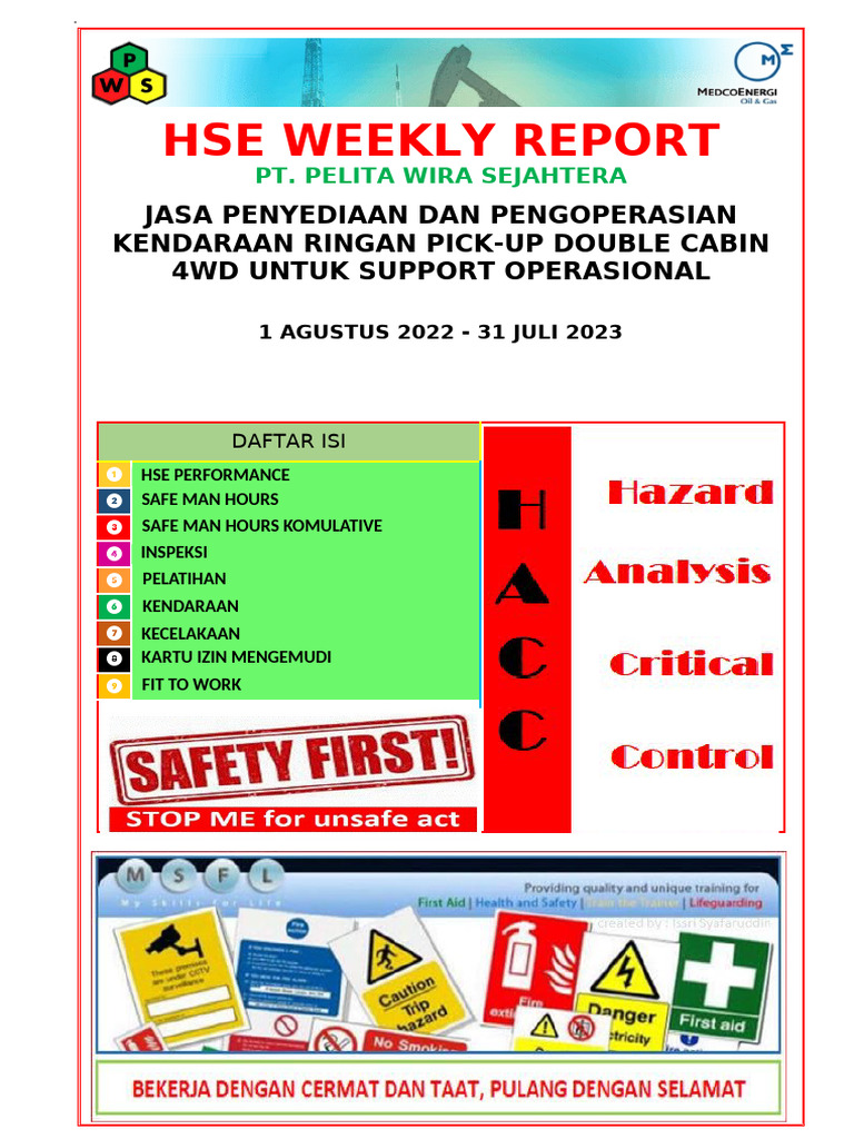 HSE Weekly Report PT - PWS - 13 - 19 Agustus 2022 | PDF