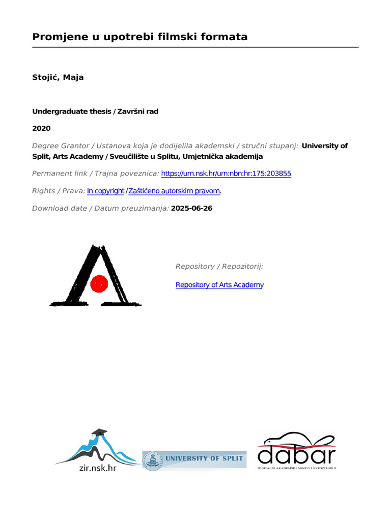 Promjene U Upotrebi Filmski Formata: Stojić, Maja | PDF
