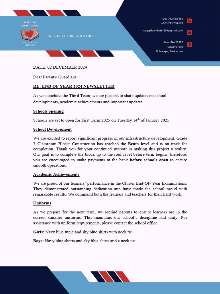 2024 End of Year School Newsletter | PDF | Tuition Payments | Teachers