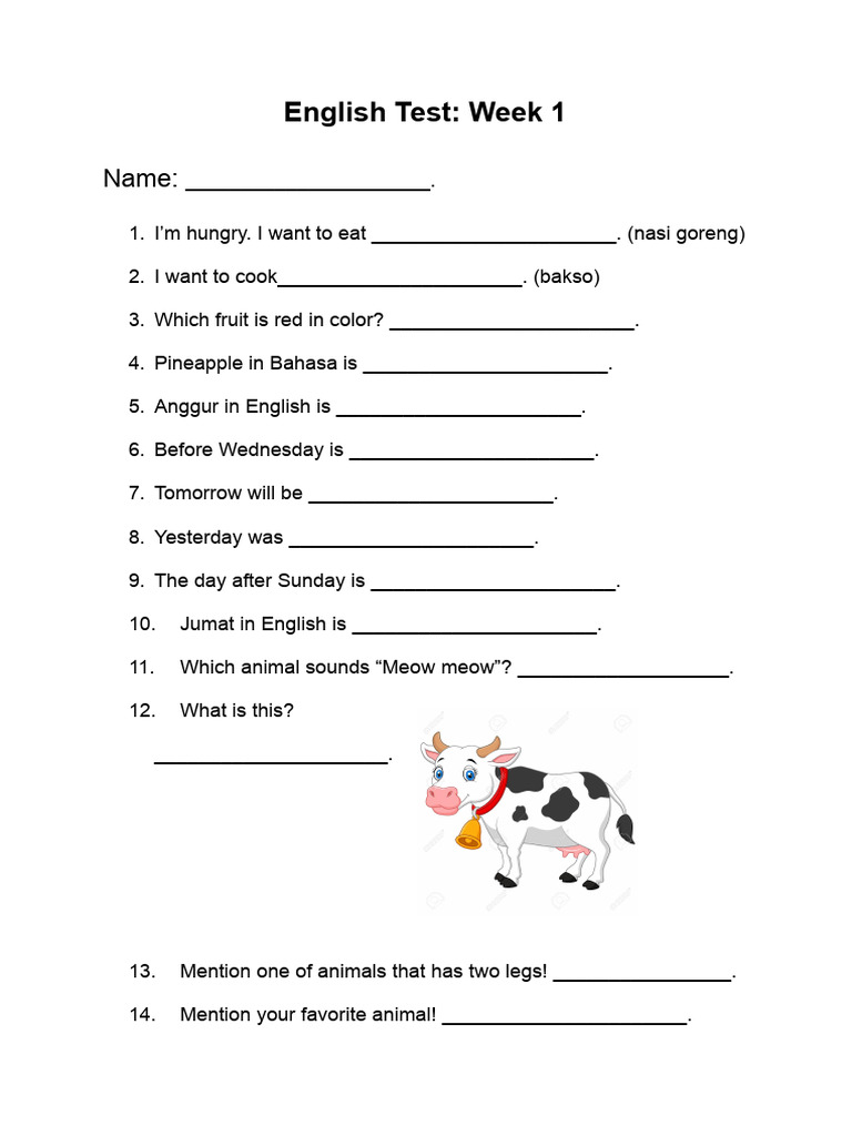 English Test-Week 1 | PDF