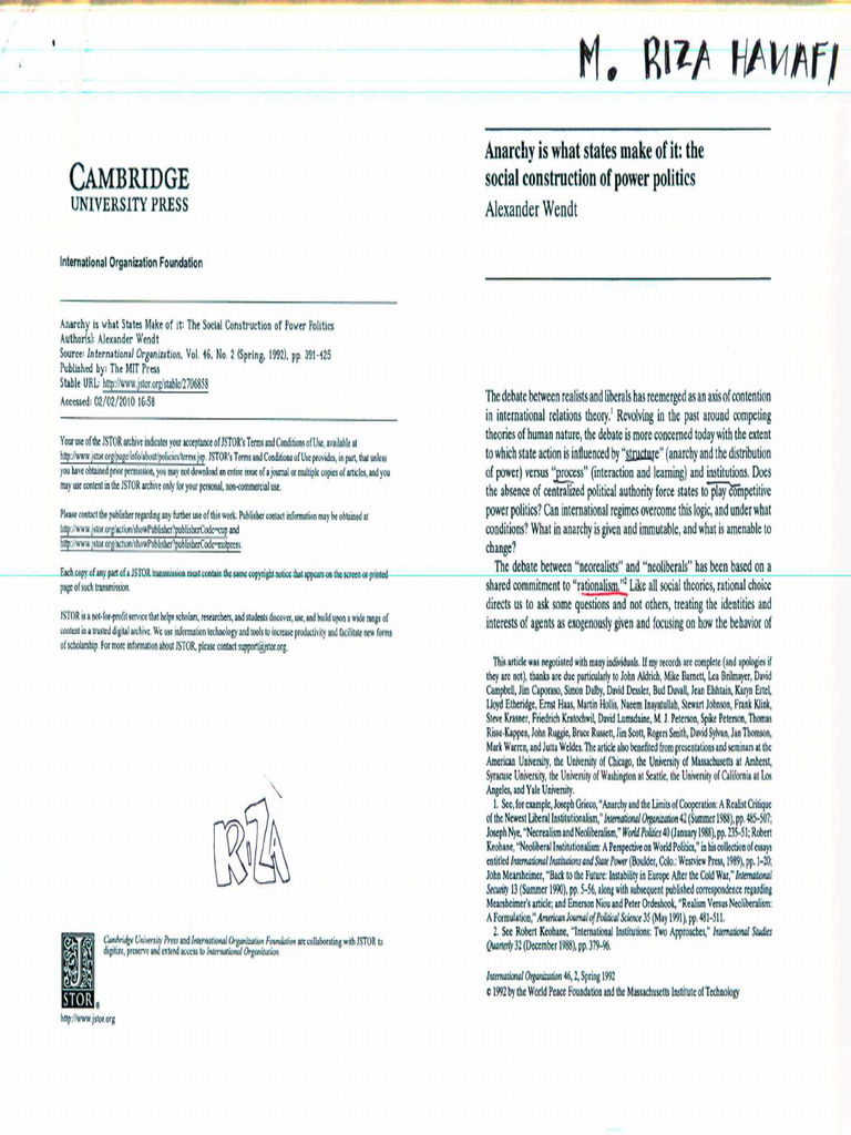 2 - ALEXANDER WENDT - Anarchy Is What States Make of It | PDF