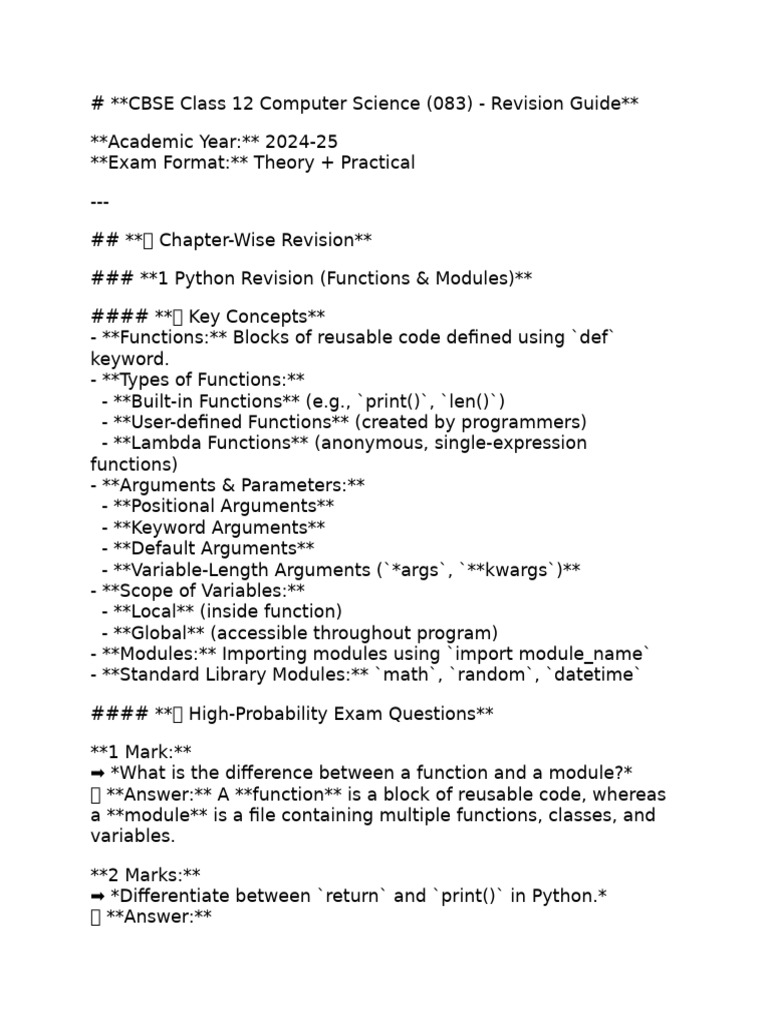 CBSE Class 12 Computer Sci | PDF | Parameter (Computer Programming) | Boolean Algebra