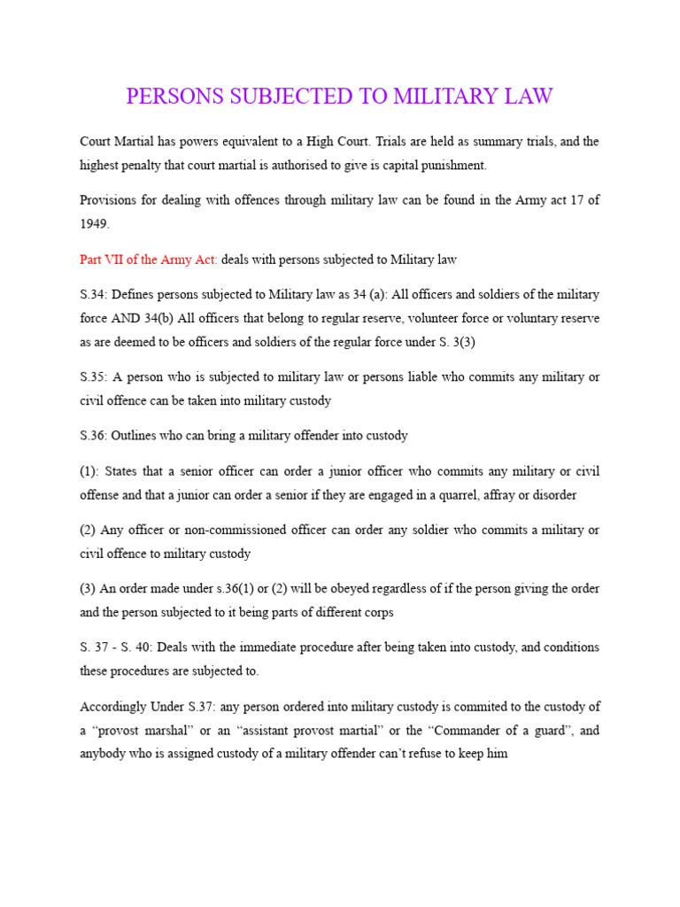 Military Law and Court Martial Procedures | PDF | Military Justice ...