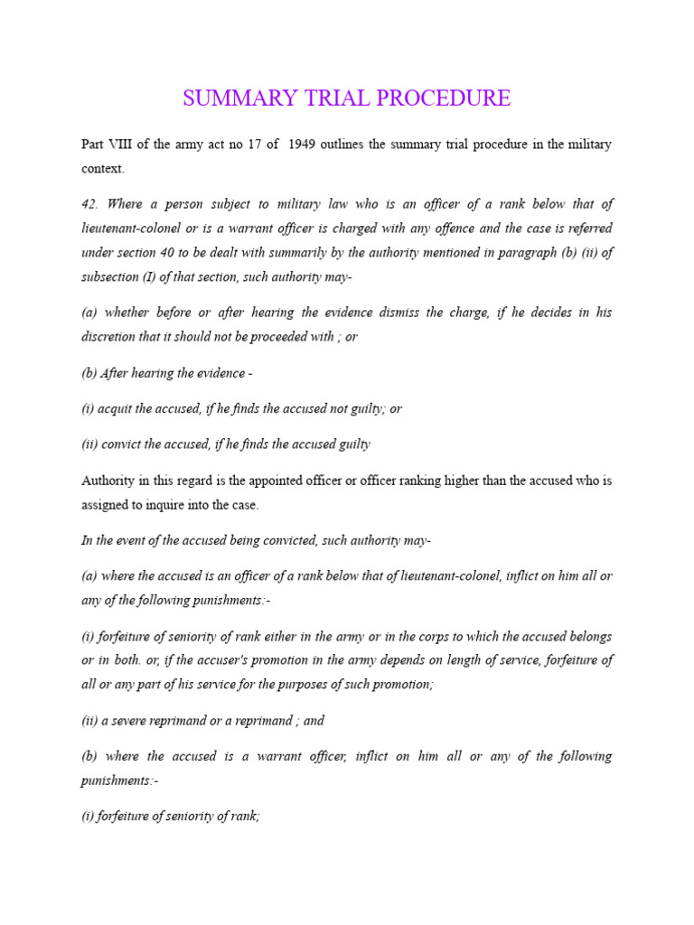Summary Trial Procedure | PDF | Military Justice | Acquittal