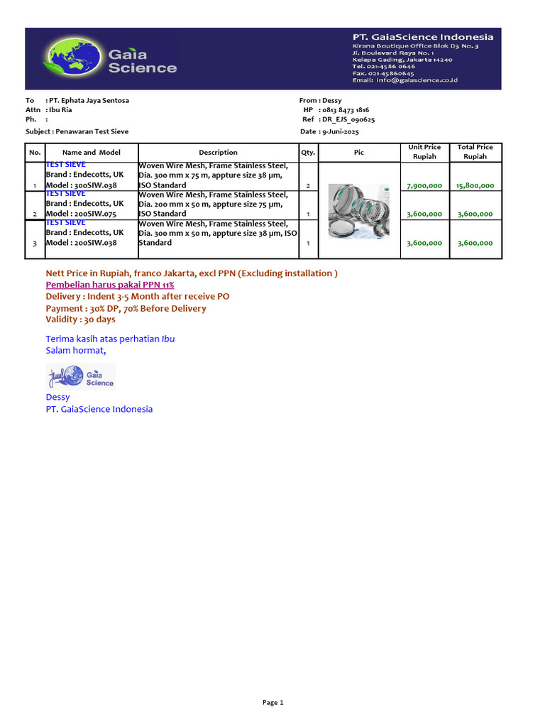 DR - Ephata Jaya Sentosa - 090625 Test Sieve Endecotts | PDF