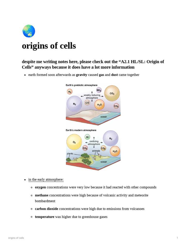 Origin of Cells HL Ib Biology | PDF | Abiogenesis | Cell (Biology)
