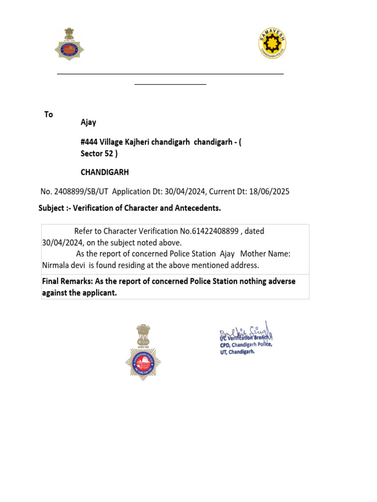 Character Certificate Request 7696214898 | PDF