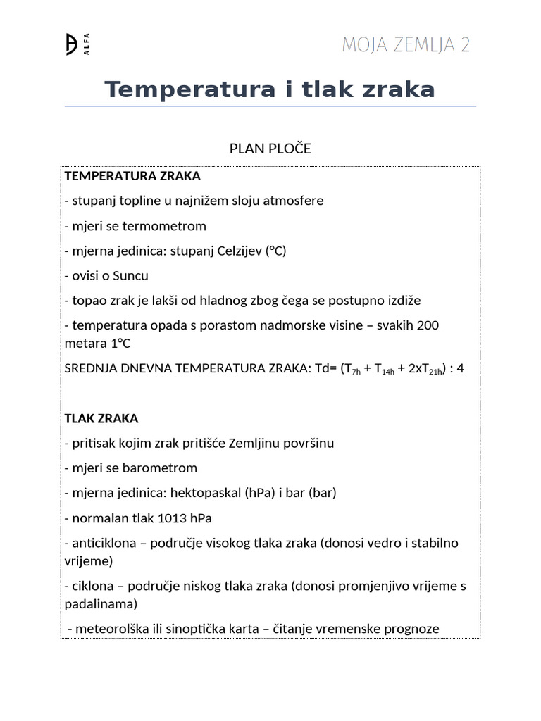 PLAN PLOČE Temperatura I Tlak Zraka | PDF