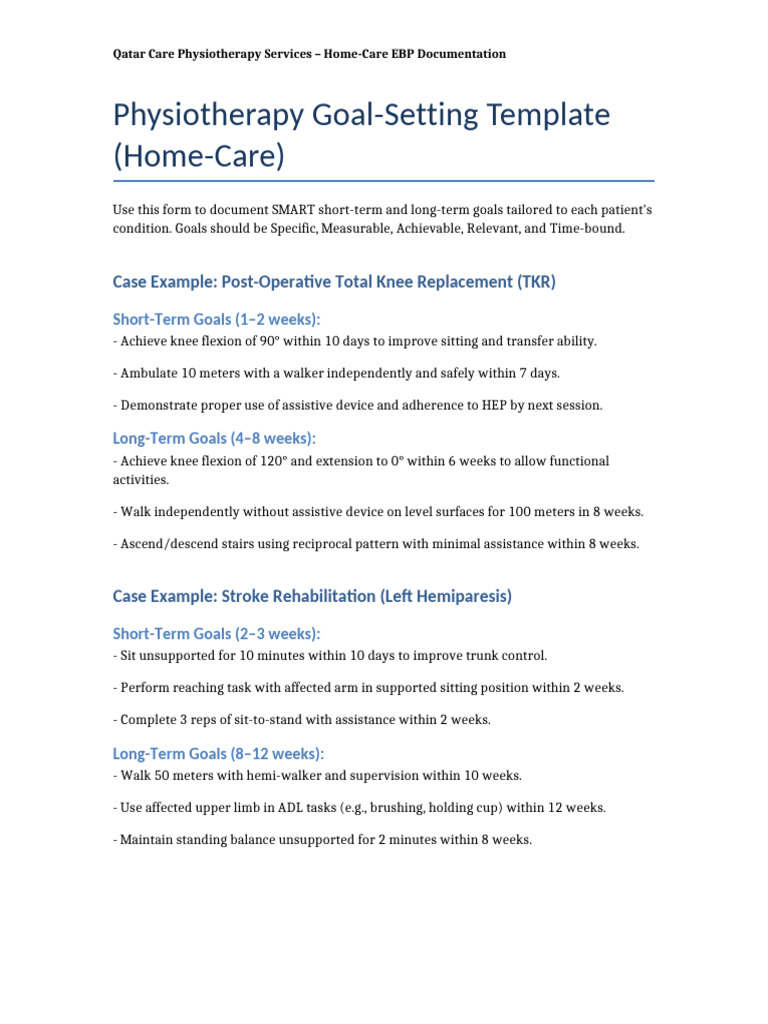 Qatar Care Digital Physio Goal Template | PDF