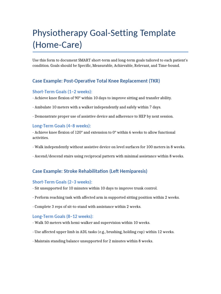 Physiotherapy SMART Goal-Setting Guide | PDF