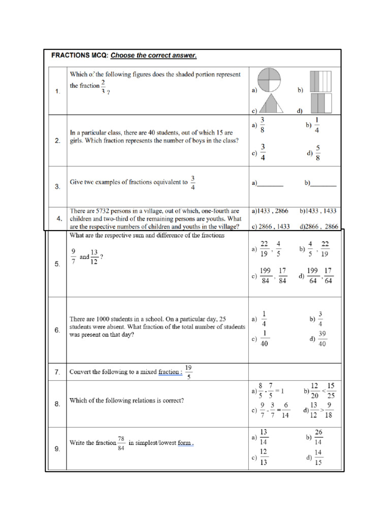 Fractions MCQ | PDF