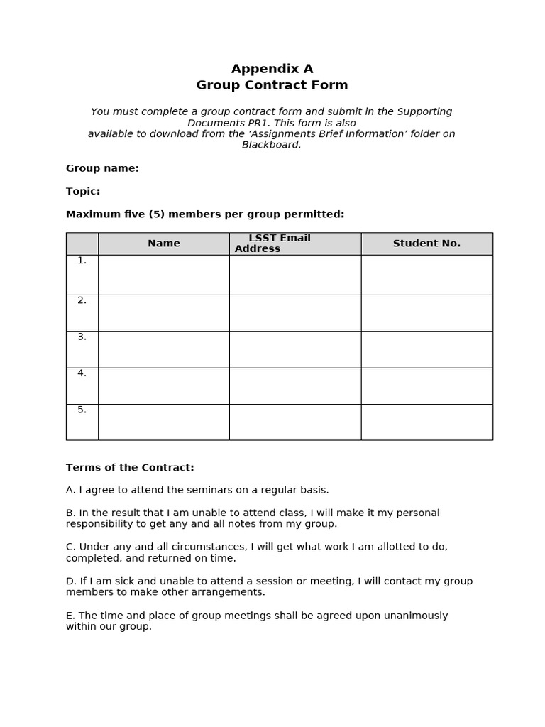BM565 PR1 Group Contract and Peer Review Form | PDF
